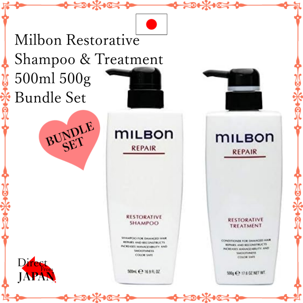 Global Milbon Restorative Shampoo & Treatment ( Conditioner ) Bundle Set 500ml 500g Damage care ...