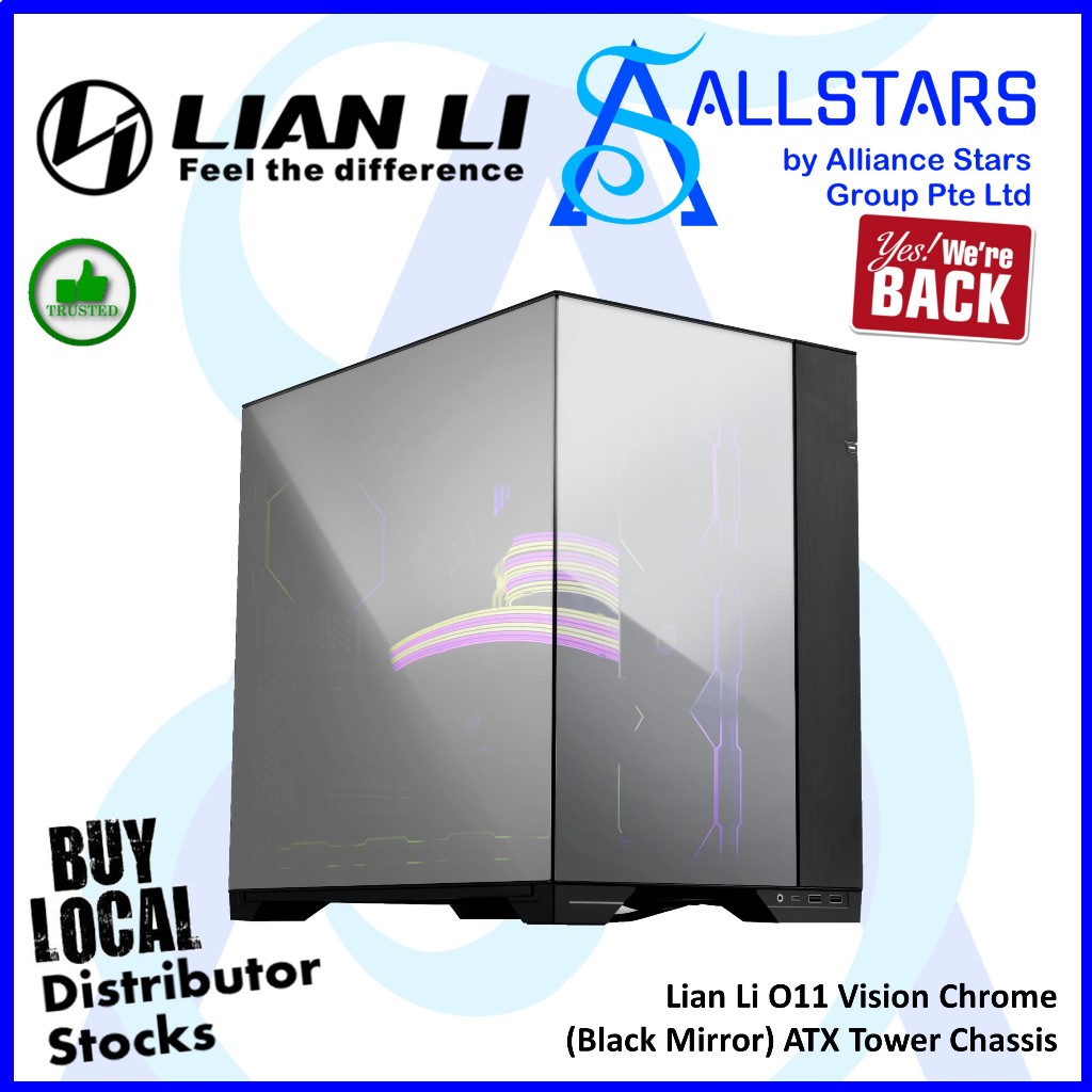 (ALLSTARS) Lian Li o11 VISION Chrome (Black Mirror) ATX Tower Chassis ...