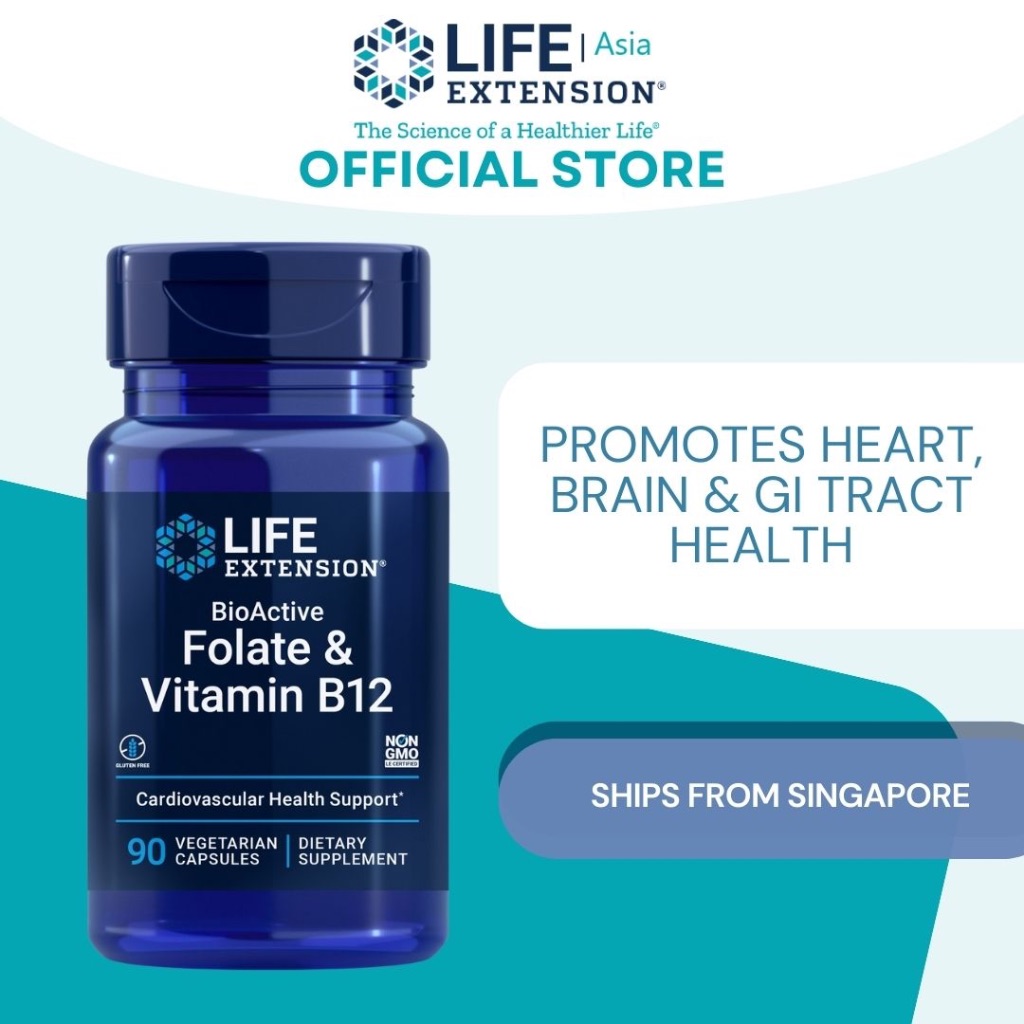 LIFE EXTENSION BioActive Folate & Vitamin B12 Supplement for Heart ...