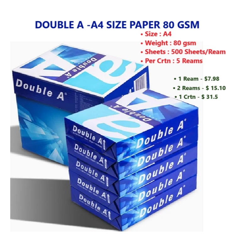 A4 Paper / Double A Paper 80gsm / Copier Paper (1Ream -1 Crtn) | Shopee ...