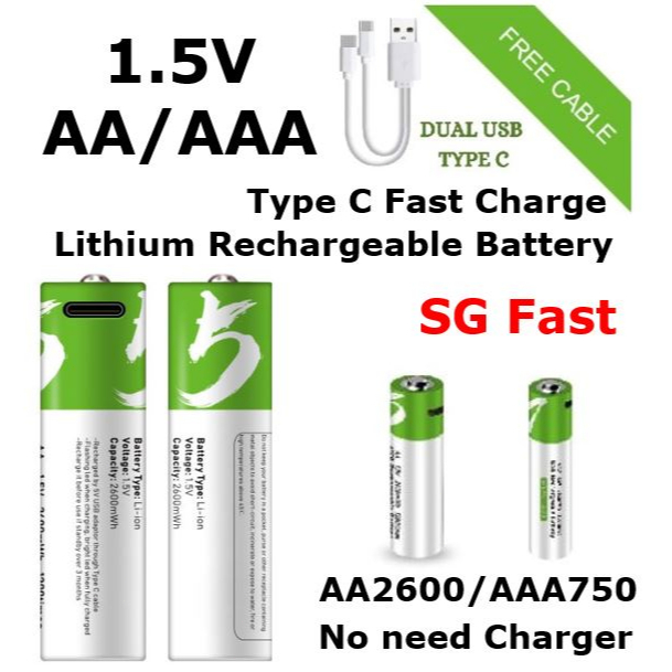 SMARTOOOLS USB Type C Rechargeable Battery 1.5V Lithium Li-ion AA AAA ...