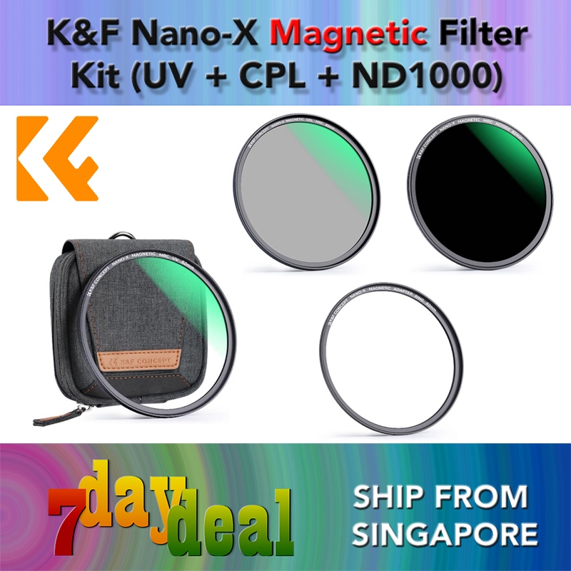 K&F Nano-X Magnetic UV + CPL + ND1000 Lens Filter Kit (UV + Circular Polarizer + Neutral Density ...