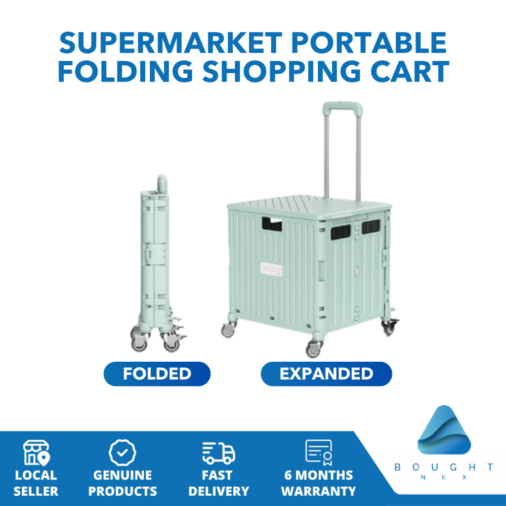 Supermarket Portable Folding Shopping Cart - 360° Wheels, Plastic ...