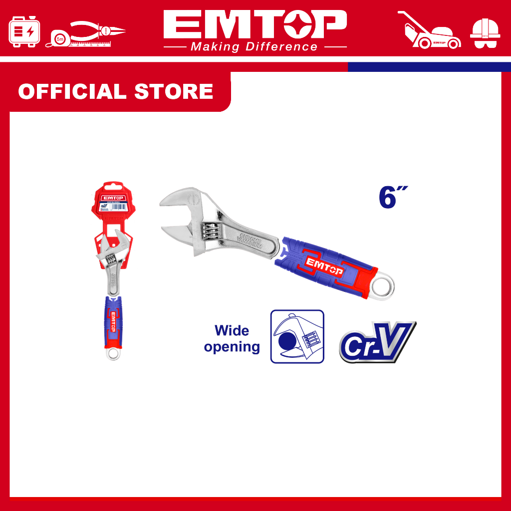 EMTOP Adjustable Wide Opening Multifunctional Wrench Spanner With Grip ...