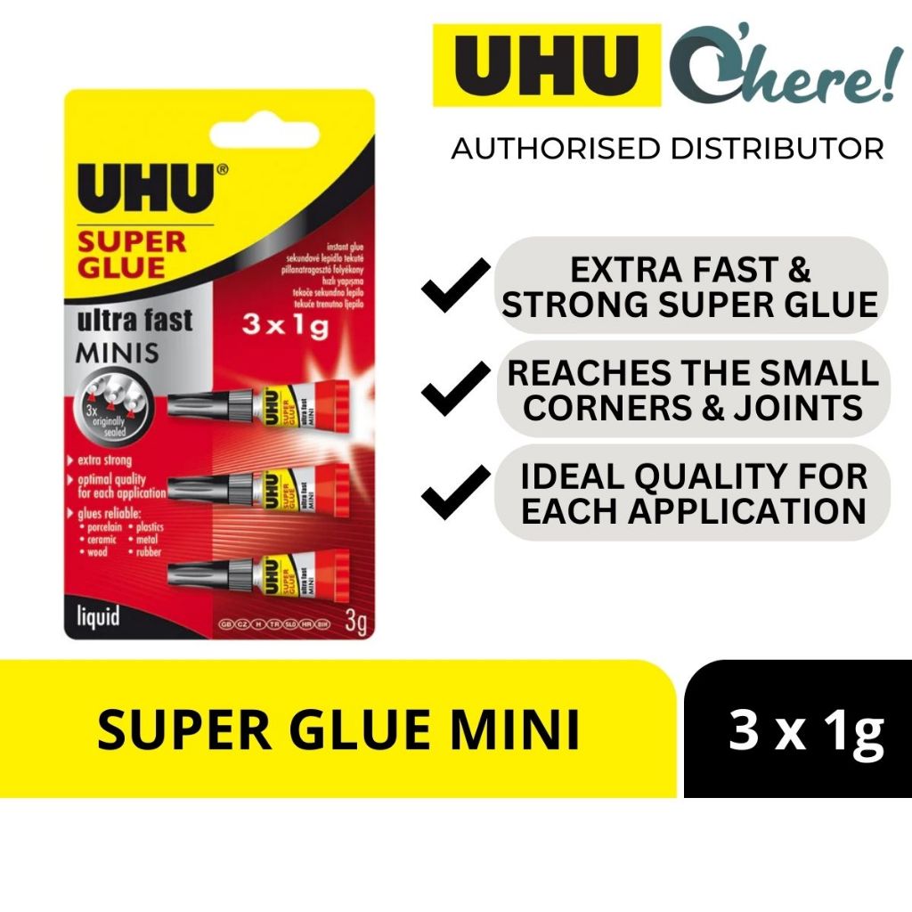 UHU Super Glue Mini Liquid, 3 x 1g | Shopee Singapore