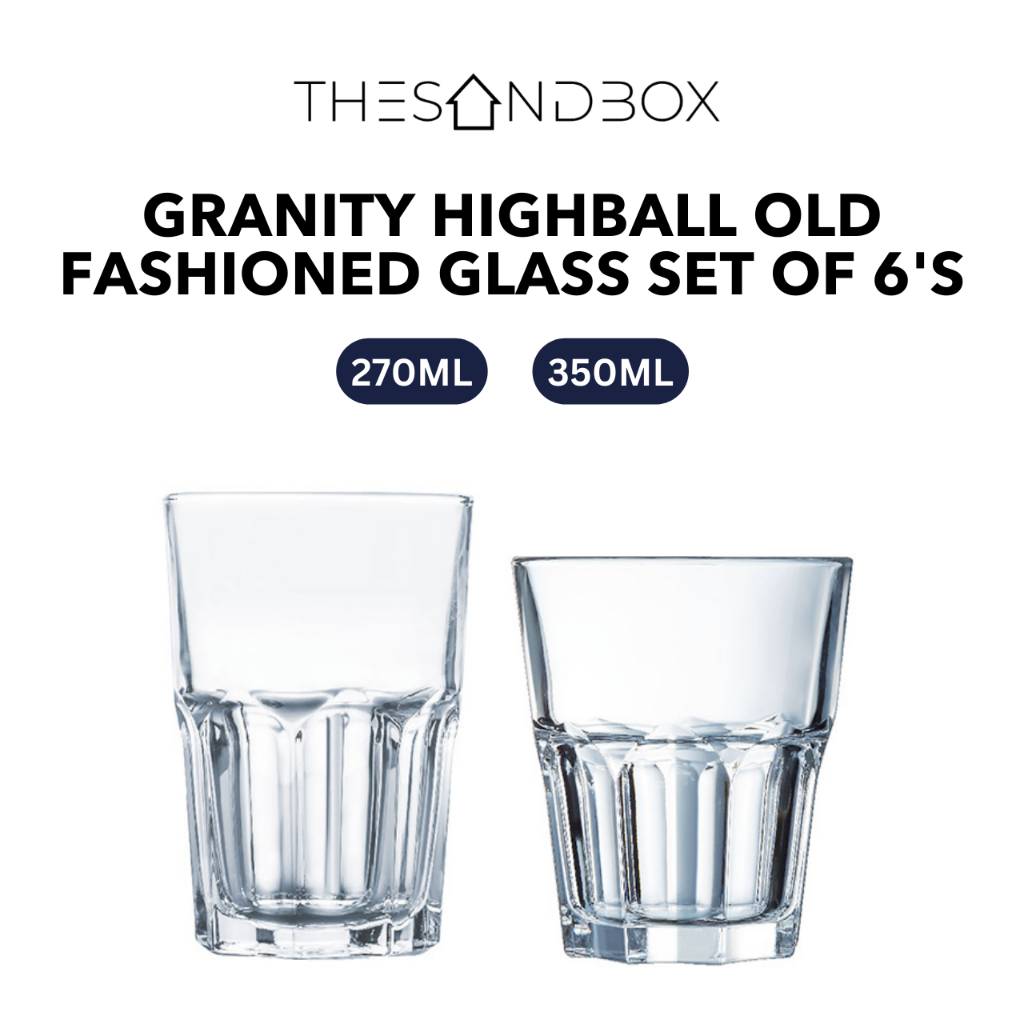 Luminarc Granity Highball Old Fashioned Glass Set Of 6s Stackable Cocktail Rock Lowball