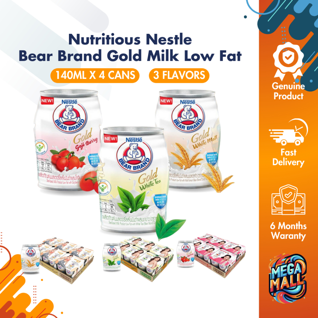 [Bundle of 4] Nutritious Nestle Bear Brand Gold Milk Low Fat 140ml Cans Creamy and Nourishing ...
