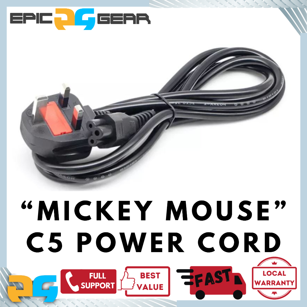 C5 Power Cable with UK 3 Pin 1.5m Mickey Mouse Cloverleaf Power Cord | Shopee Singapore
