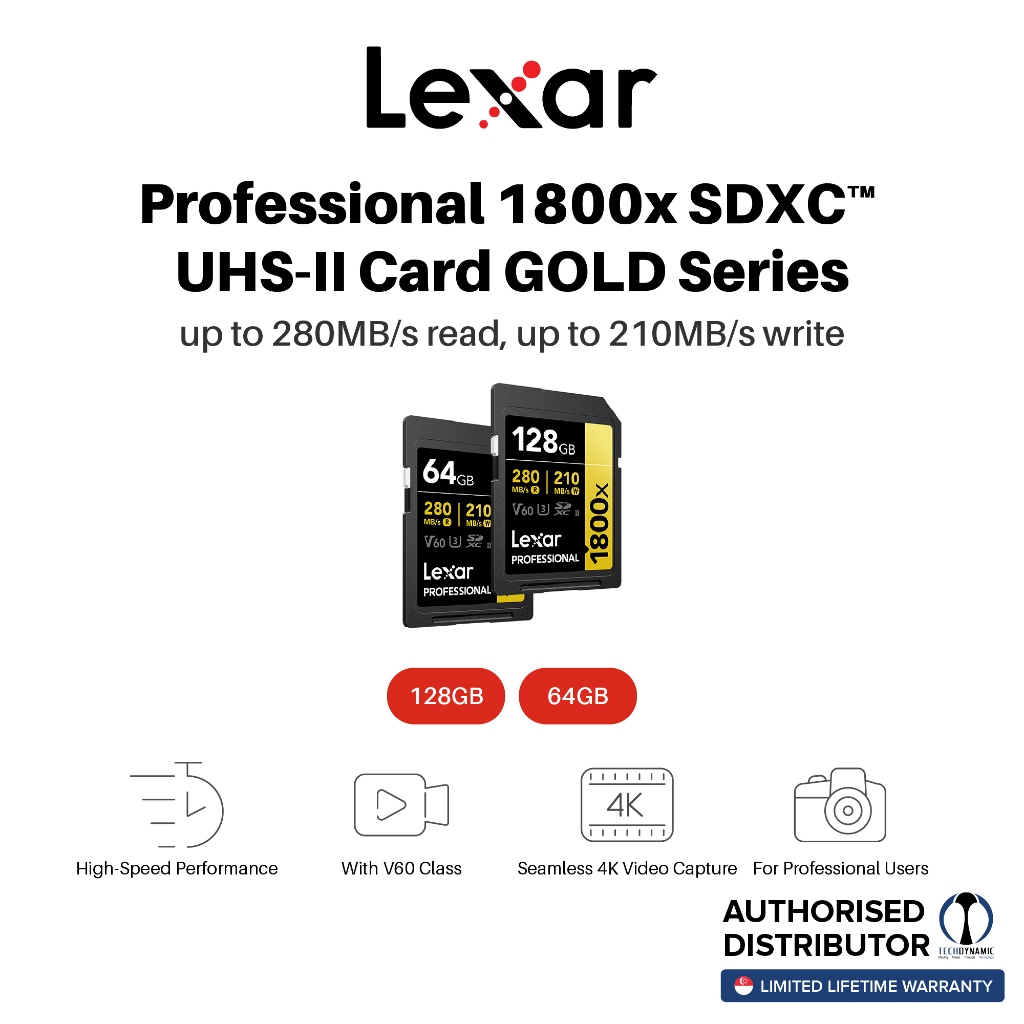 LEXAR Professional 1800x SDXC R270/W205 MB/s Gold Series Memory Card ...