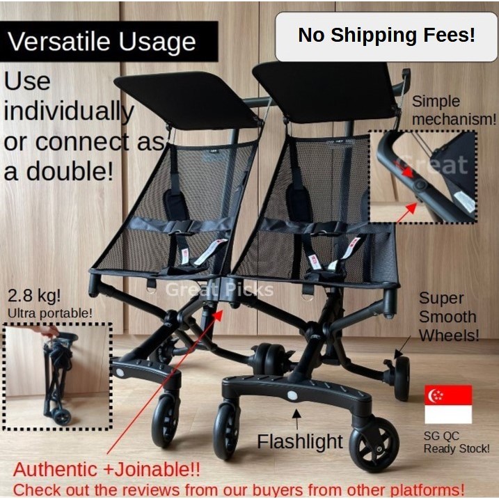 Light weight foldable joinable cabin size black cool baby stroller 2 ...