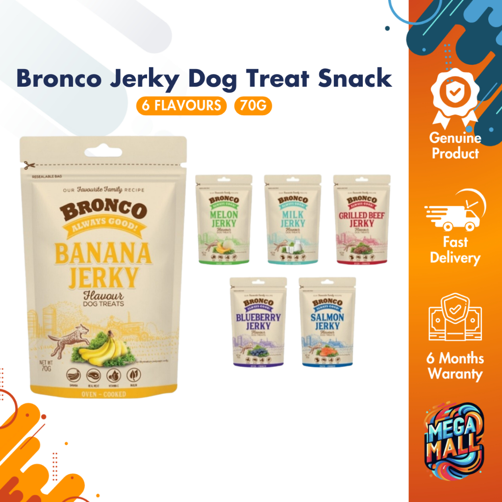 Bronco Jerky Dog Snack 70g - Grilled Beef, Banana, Blueberry, Melon ...