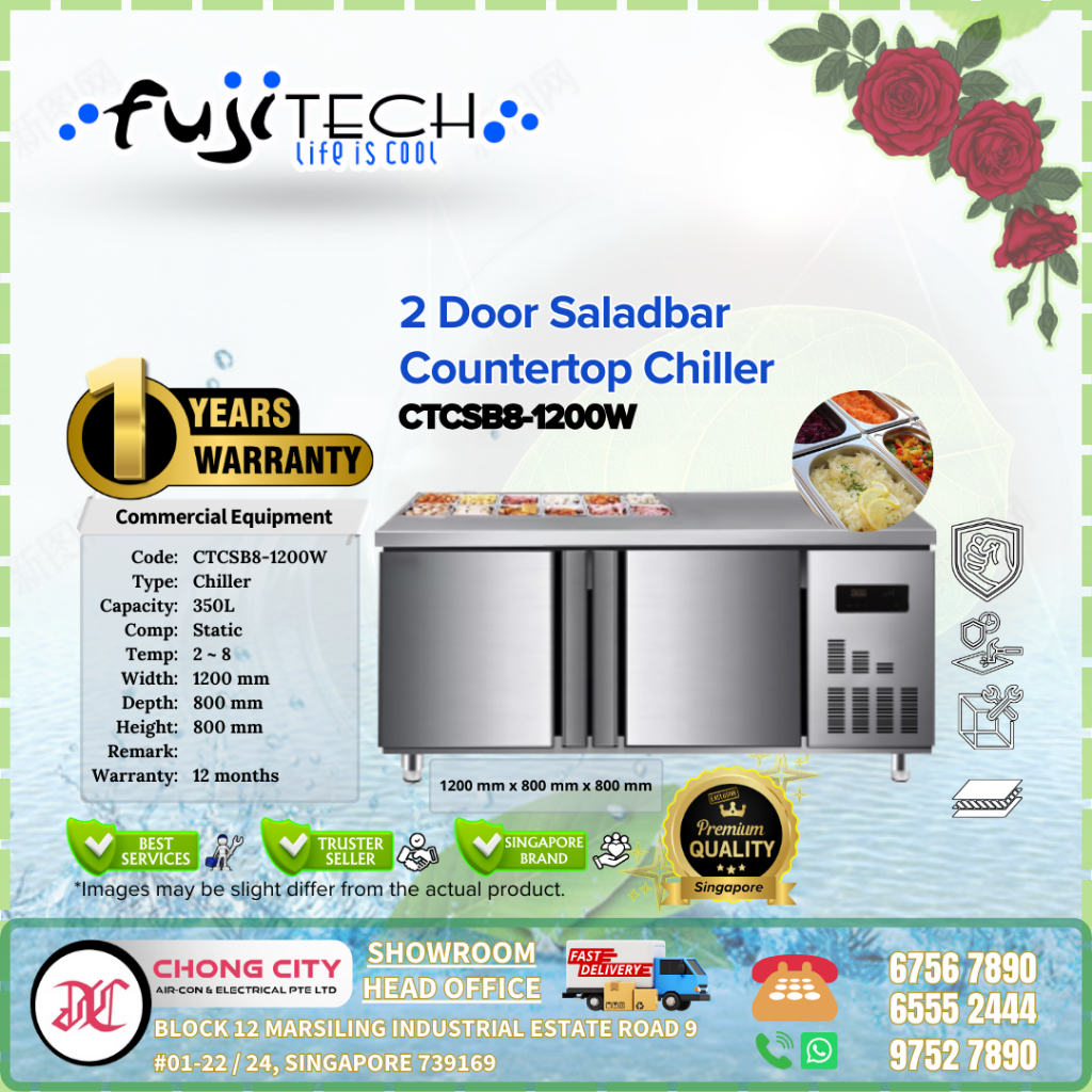 FUJITECH 2 Door Counter Saladbar Chiller 350L(Static)-CTCSB8-1200W ...