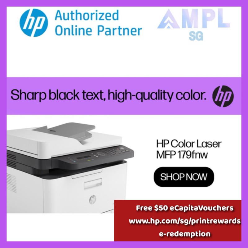 HP Color Laser MFP 179fnw Printer | $50 eVoucher | Print,Scan,Copy,USB ...