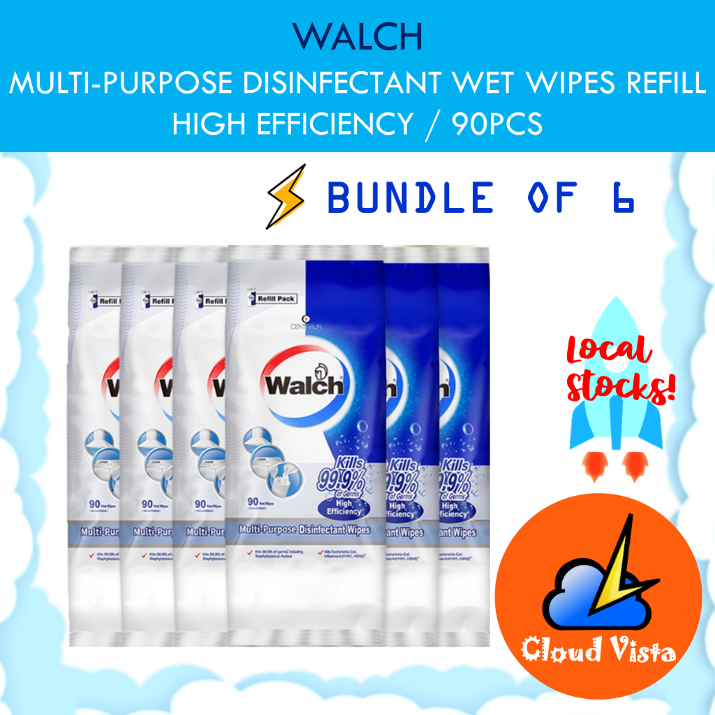 [Bundle of 6] Walch Multi-Purpose Disinfectant Wet Wipes Refill 90pcs ...