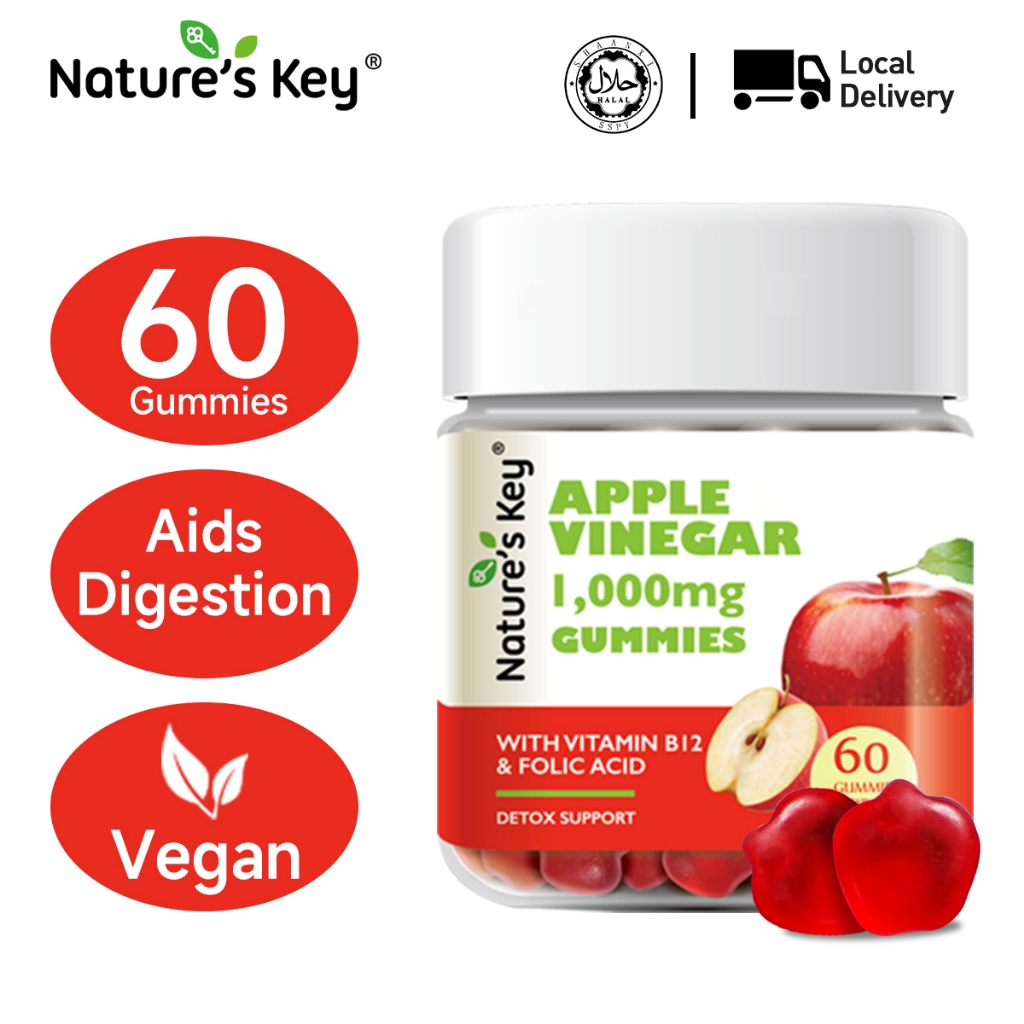 Nature's Key Halal Apple Cider Vinegar Gummies ACV 1000mg Weight ...
