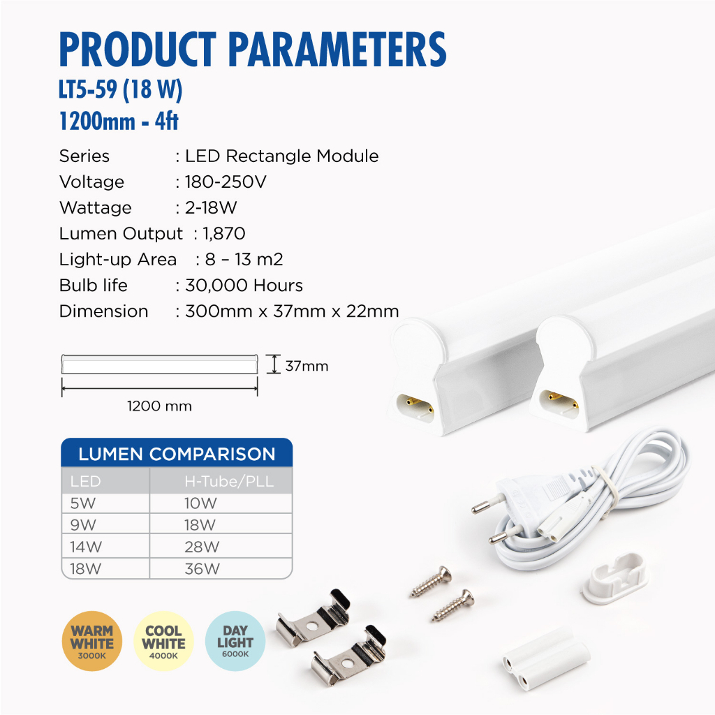 Daiyo T5 LED T5 Batten Light (Day Light/WARN LIGHT) 1ft/2ft/3ft/4ft | Shopee Singapore