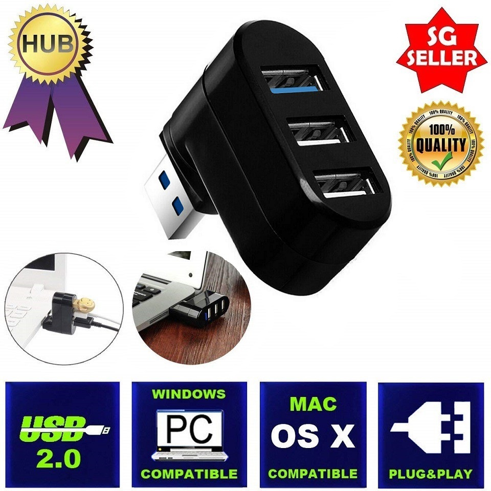 360 Rotation Multi 3 Port Hub USB Splitter USB 2.0 3.0 480Mpbs MAC ...