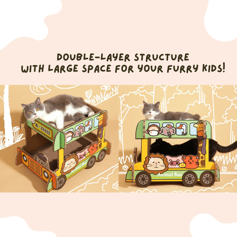 Double Deck Animal School Bus Cat House|| DIY Cat Scratcher House ...
