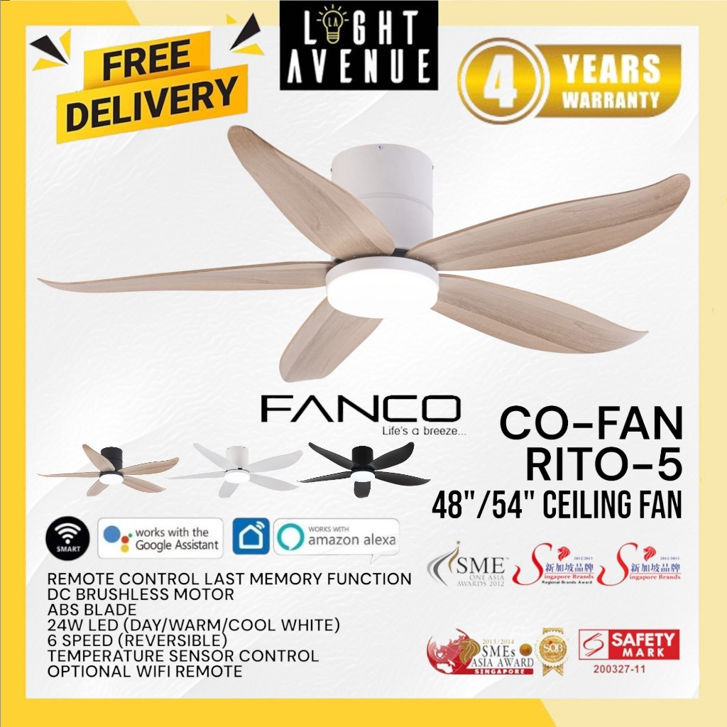 FANCO Rito-5 Ceiling Fan With Remote Control 5 Blade 48''/54'' | Shopee ...