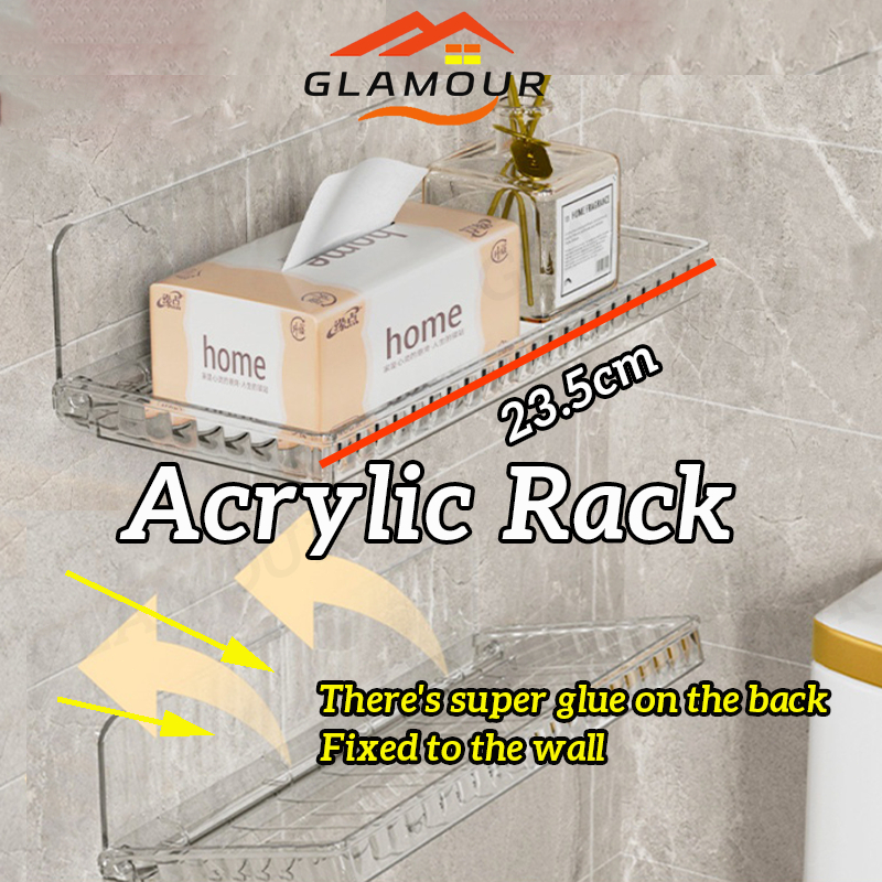 [SG] Acrylic Rack Shelf Organiser Wall Mounted Suction type Bathroom ...