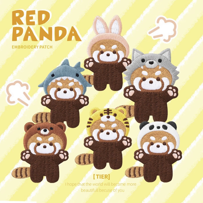 Red Panda Animal Mask Body Embroidered Sticker & Iron-On Patch [ Brown ...