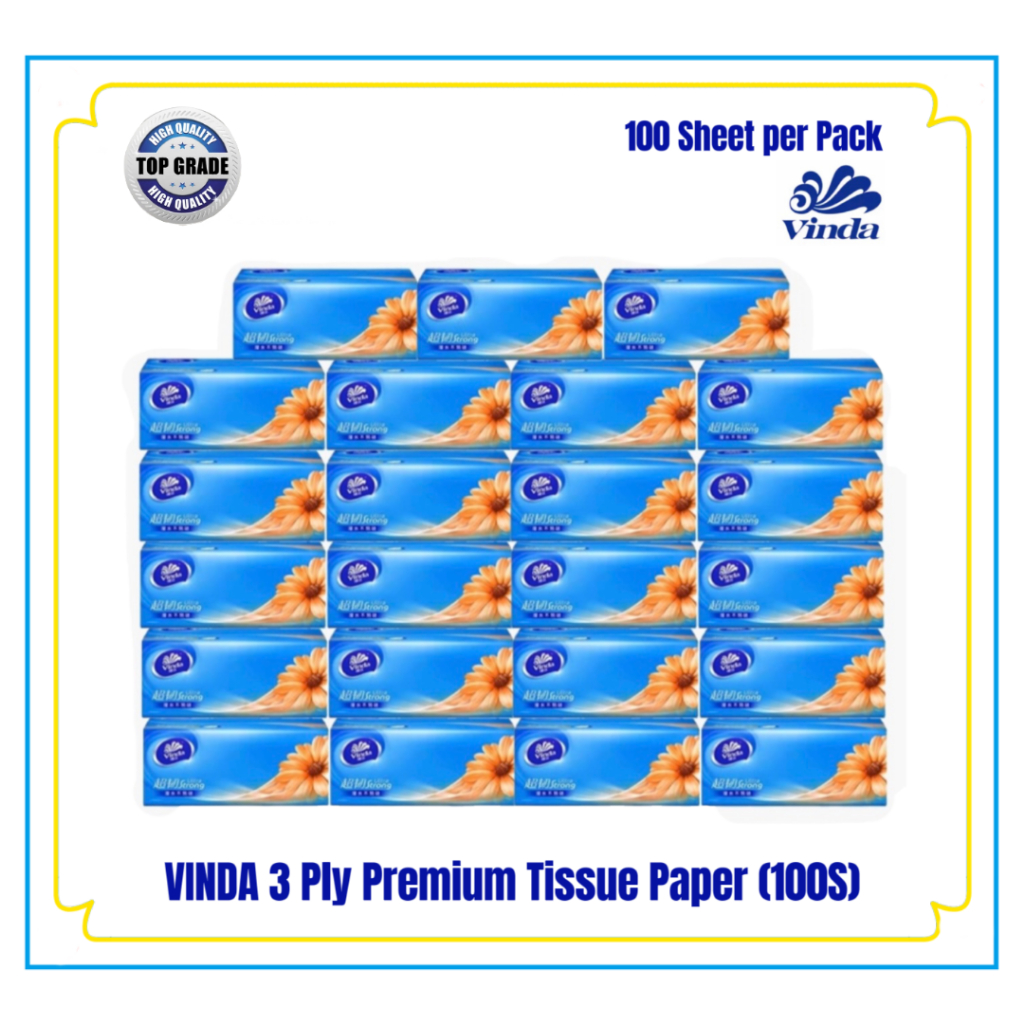 VINDA 3 Ply Premium Grade Tissue Paper (100 Sheets per Pack) | Shopee ...