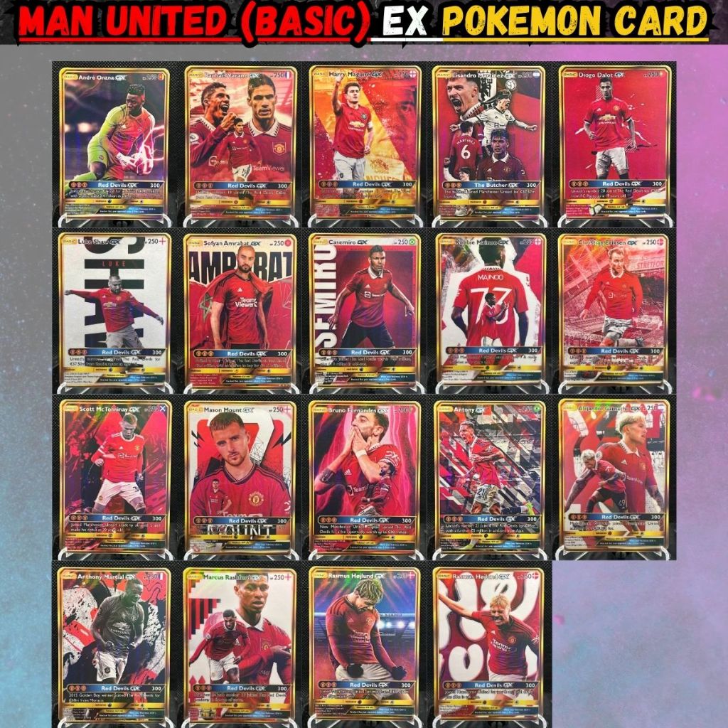 Manchester United (Basic) GX Pokemon Holographic Cards (Bundle of 19 ...