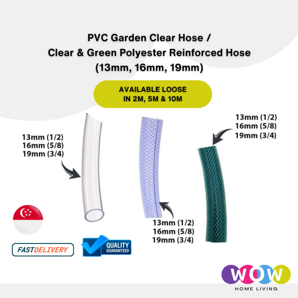 PVC Garden Clear Hose / Clear & Green Polyester Reinforced Hose (13mm ...