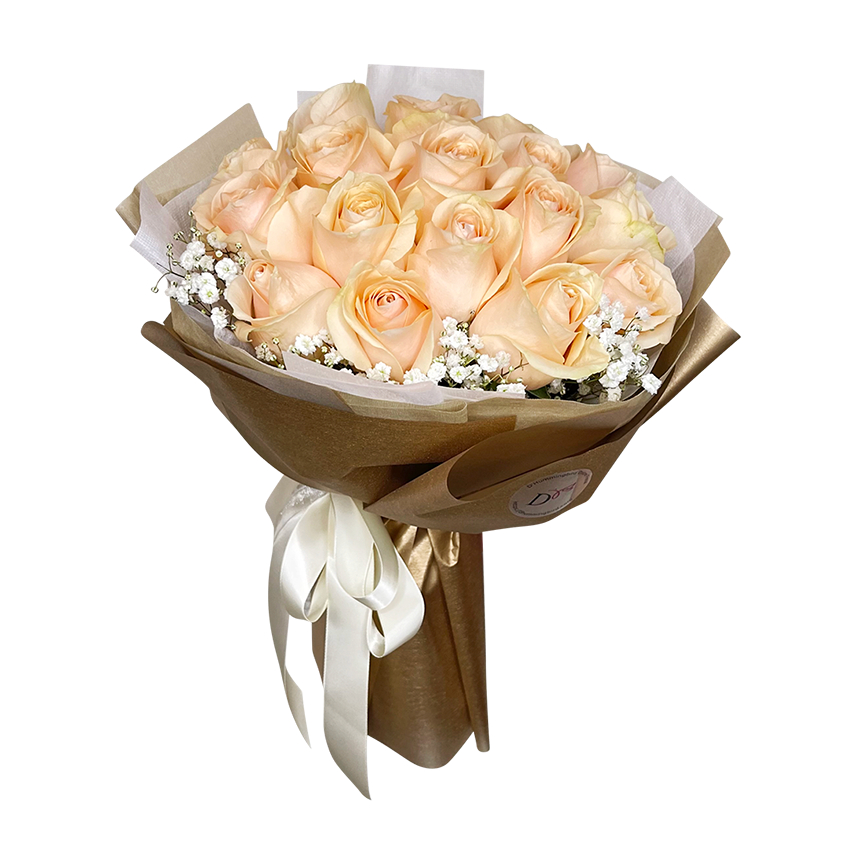 [D'Hummingbird Floral] Elegant Champagne Rose Bouquet I Round Rose ...