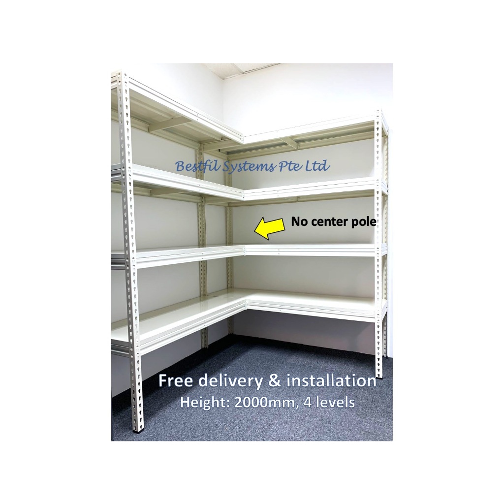 Storage Boltless Rack with HD METAL Shelves, L Shape wo Centre Pole ...