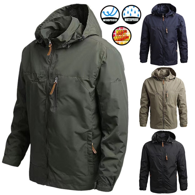Men's Rainproof Jacket Waterproof Outdoor Large Zipper Men's Tactical ...