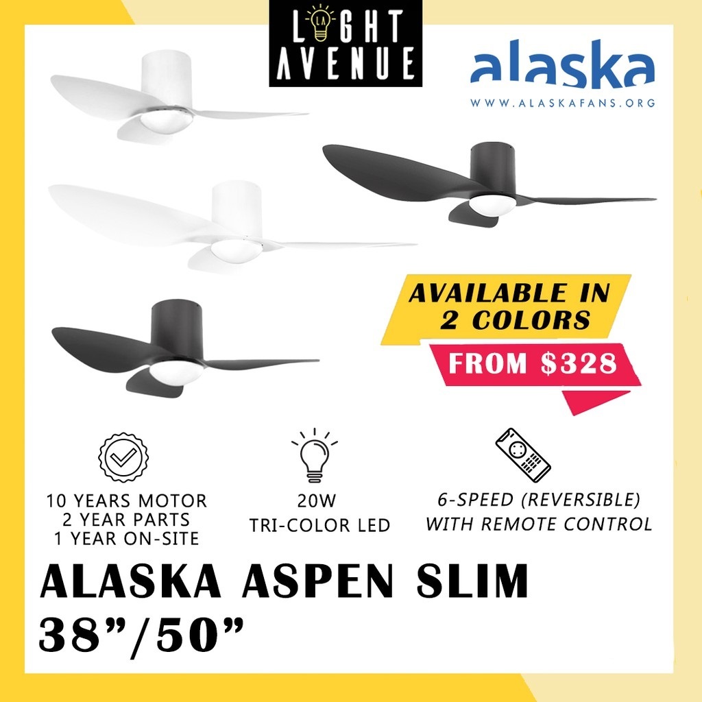 ALASKA Aspen Slim 38"50" 3 Blade DC Ceiling Fan with LED Light & Remote ...