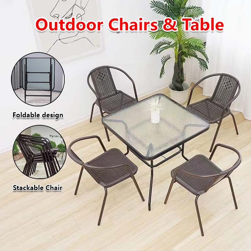 Outdoor Chairs & Table Set Balcony Coffee Table Leisure Rattan Chairs ...