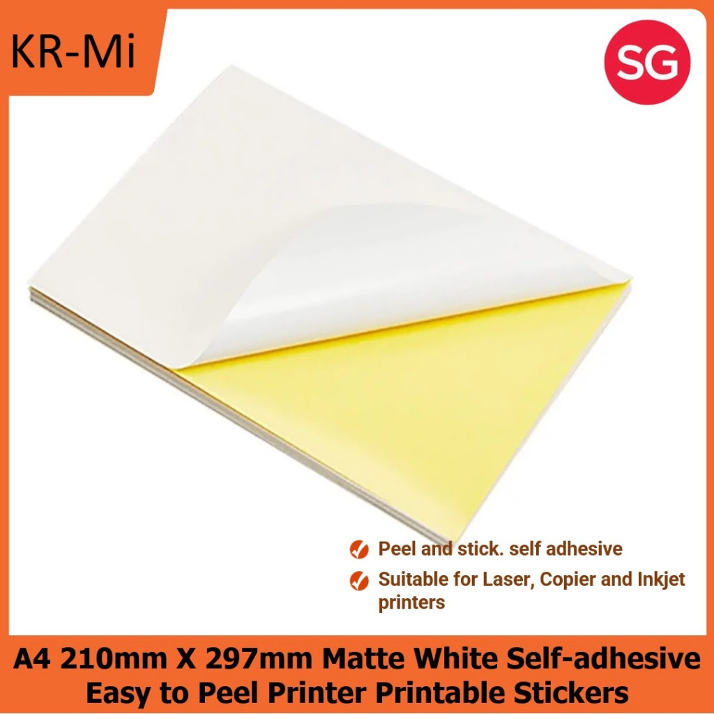 A4 210MM X 297MM WHITE SELF-ADHESIVE EASY TO PEEL PRINTER PRINTABLE ...