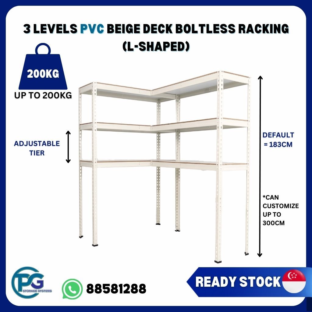 L-Shaped 3 Levels PVC Wood Deck Beige Boltless Racking (Depth 45+60cm ...