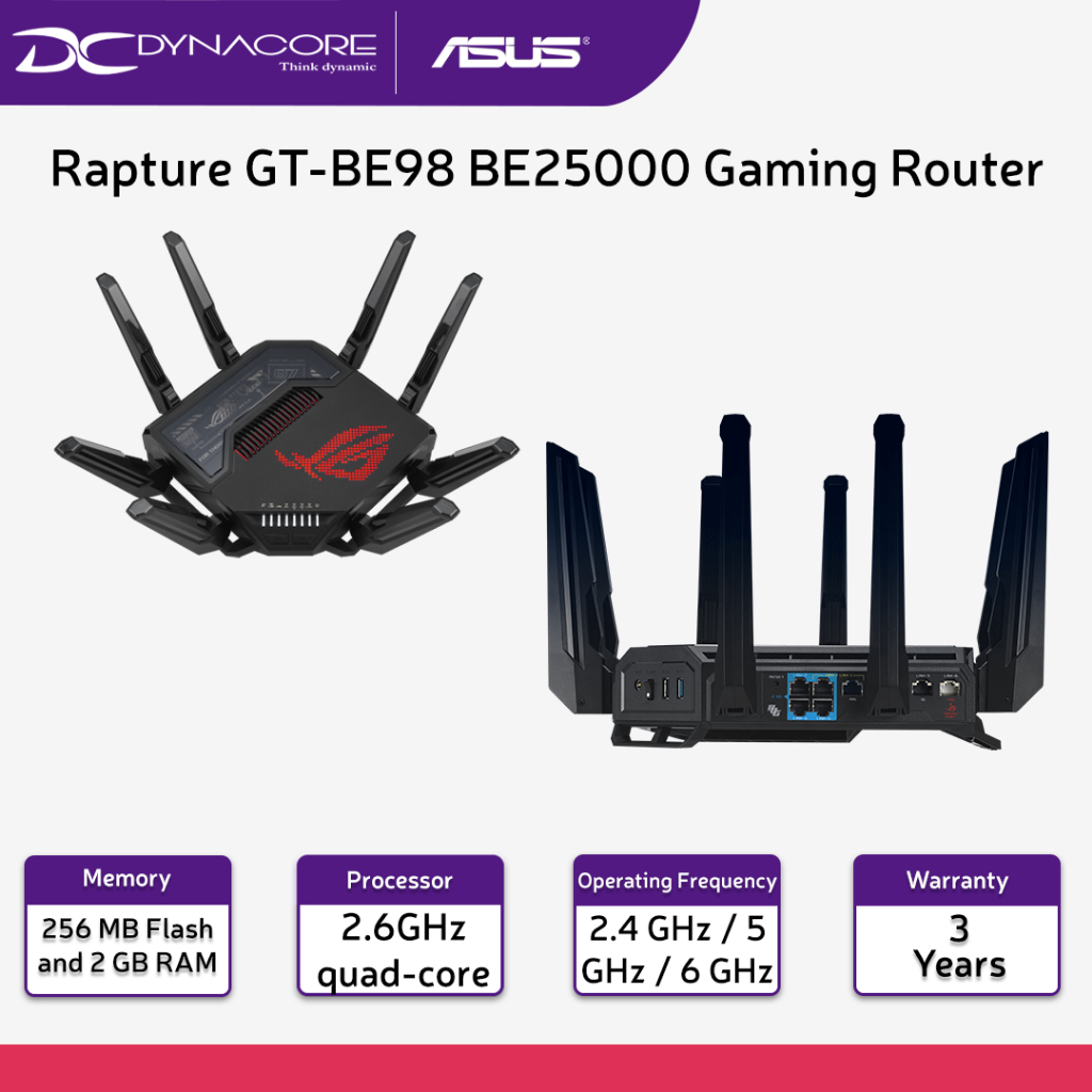 ASUS ROG Rapture GT-BE98 BE25000 Quad-band WiFi 7 (802.11be) Gaming ...
