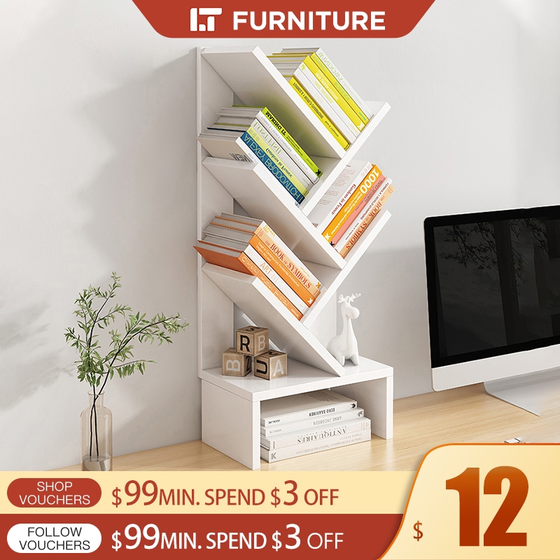 Bookshelf 3 Tier/5 Tier Tree Shape Tabletop Book Rack Desktop Organizer ...
