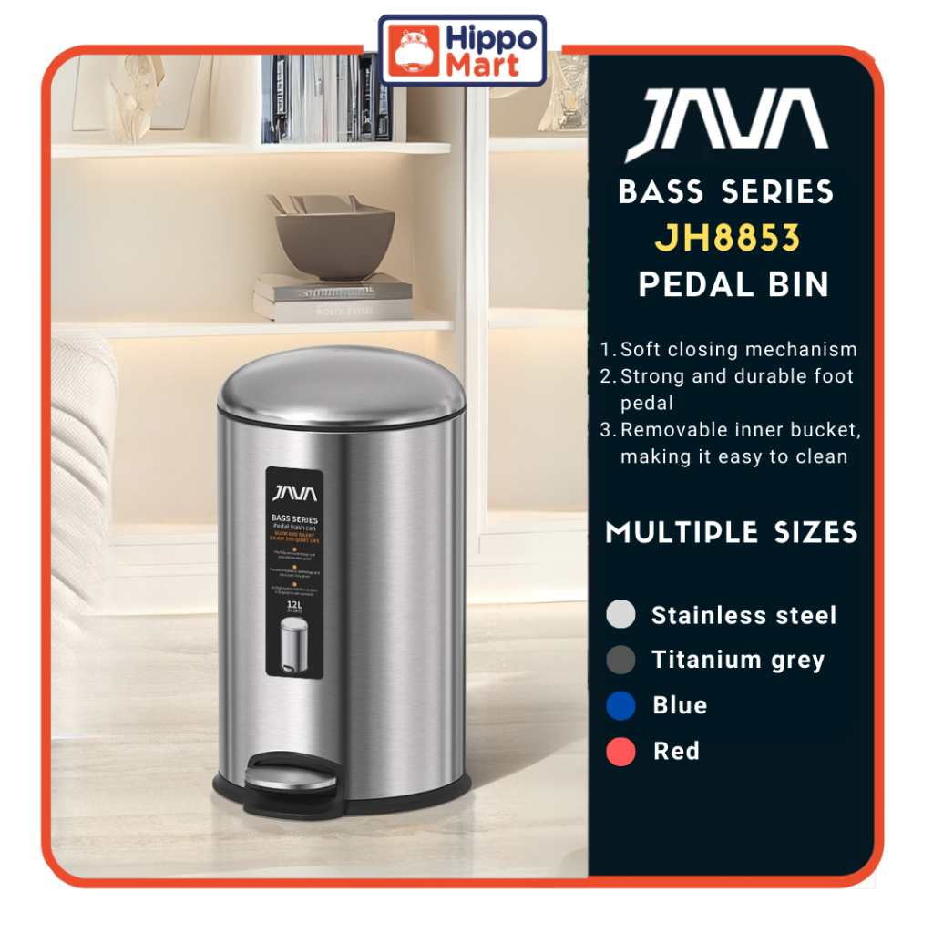 JAVA Dustbin | BASS | JH8853 | 5L, 8L, 12L, 20L, 30L | Step Bin | Soft Closing | Trash Bin ...