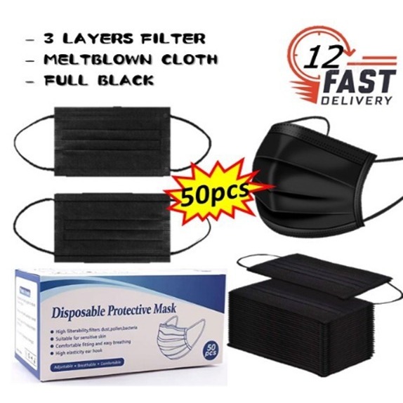 3layers full black Disposable face mask | Shopee Singapore