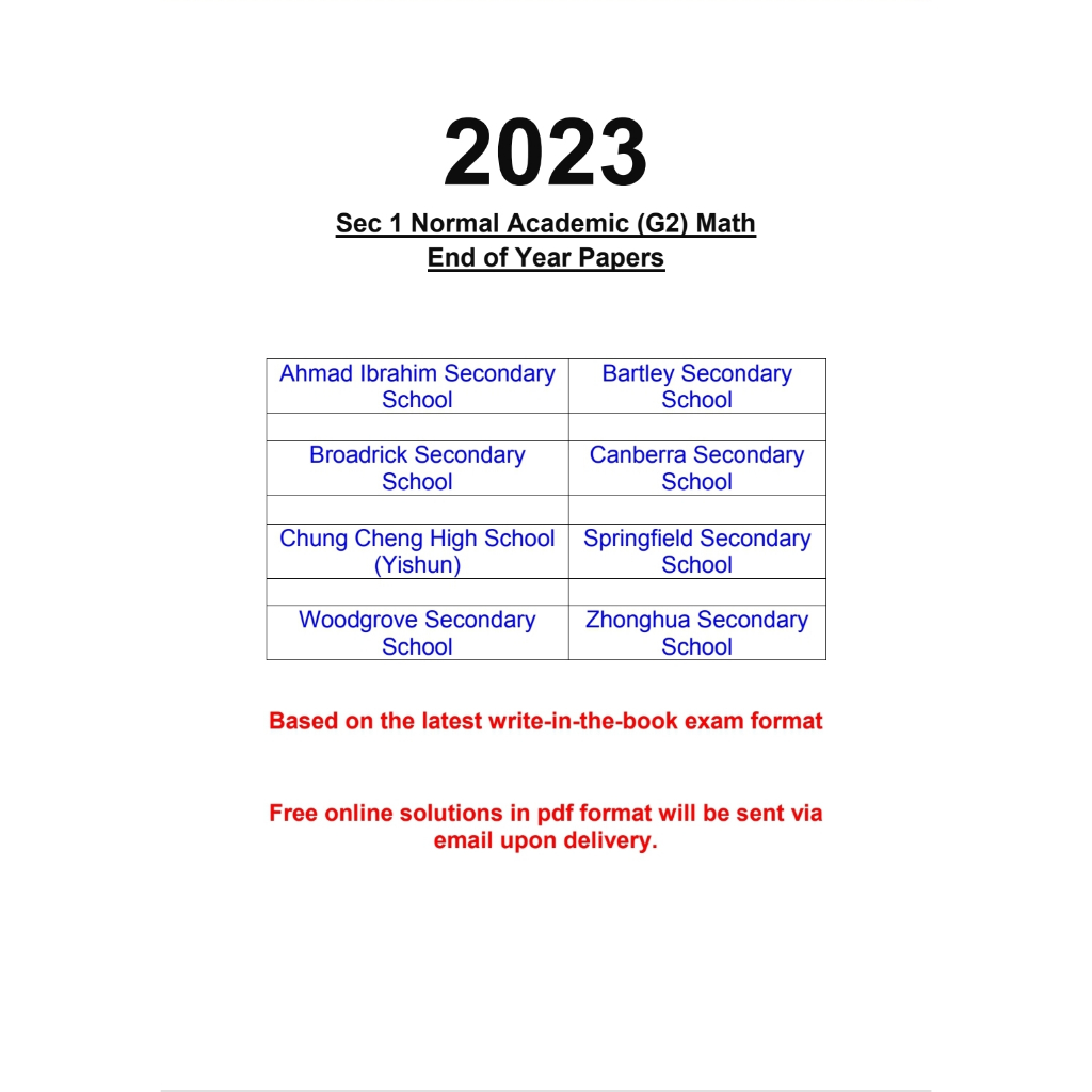 Sec 1 G2 (NA) Math Papers | Shopee Singapore