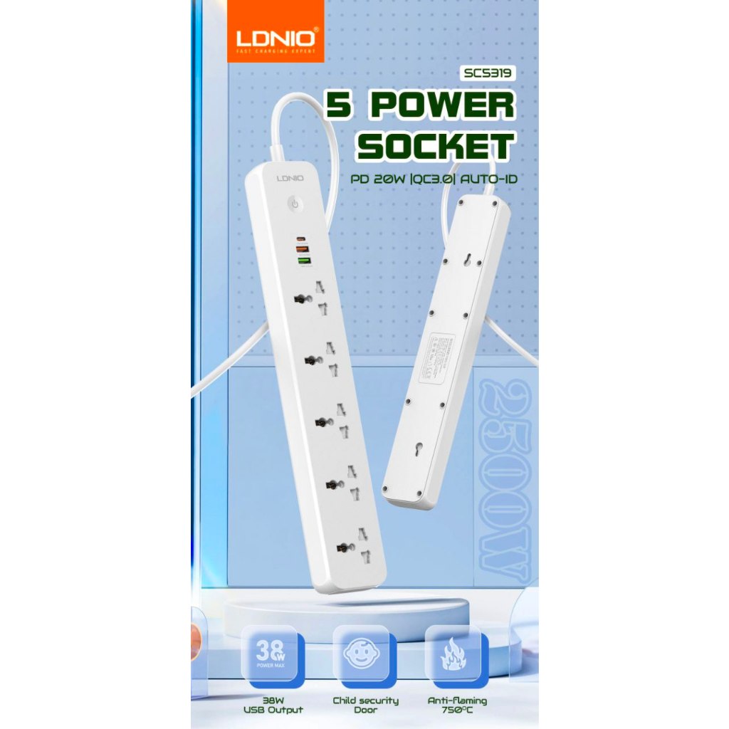 Multi Power Strip with Universal/UK 3 Pin Sockets, Extension Cord ...