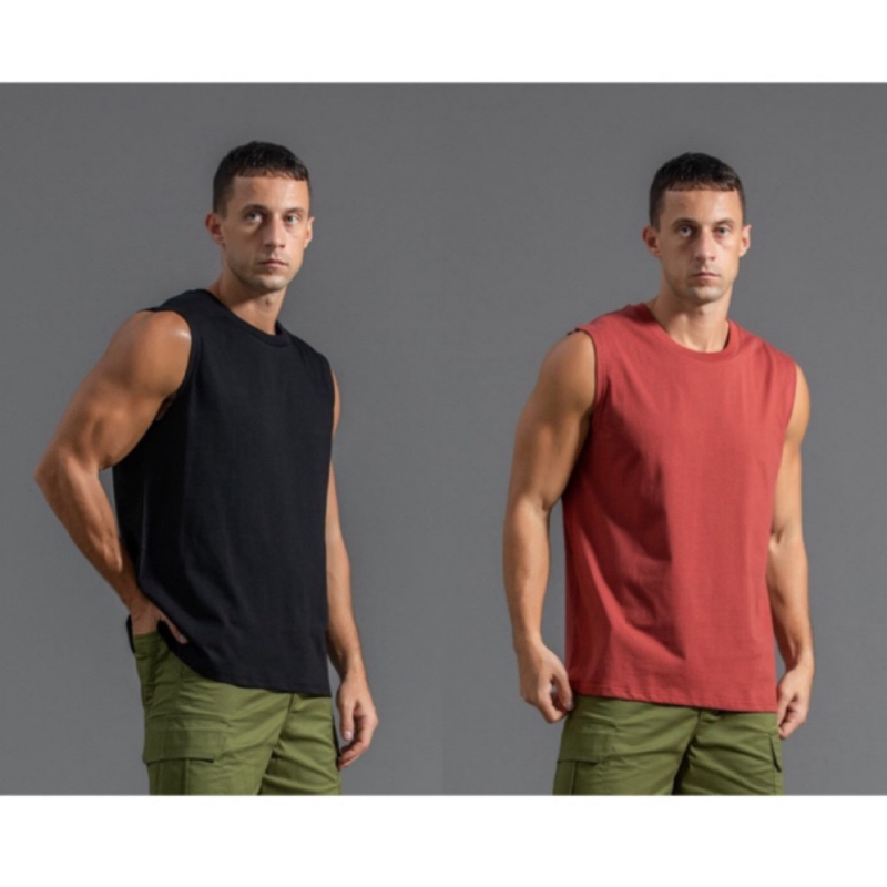 (Local) Men Soft Cotton Tank Top Singlet Plain Color for Gym Sports ...