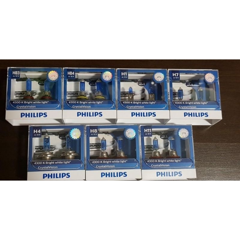 Philips crystal vision H1 H4 H7 H8 HB3 HB4 Bright white light bulbs (LT ...