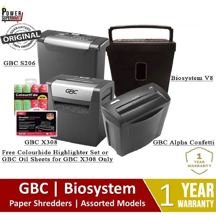 GBC X308. GBC S206. GBC Alpha Confetti. Biosystem V8. Paper Shredder ...