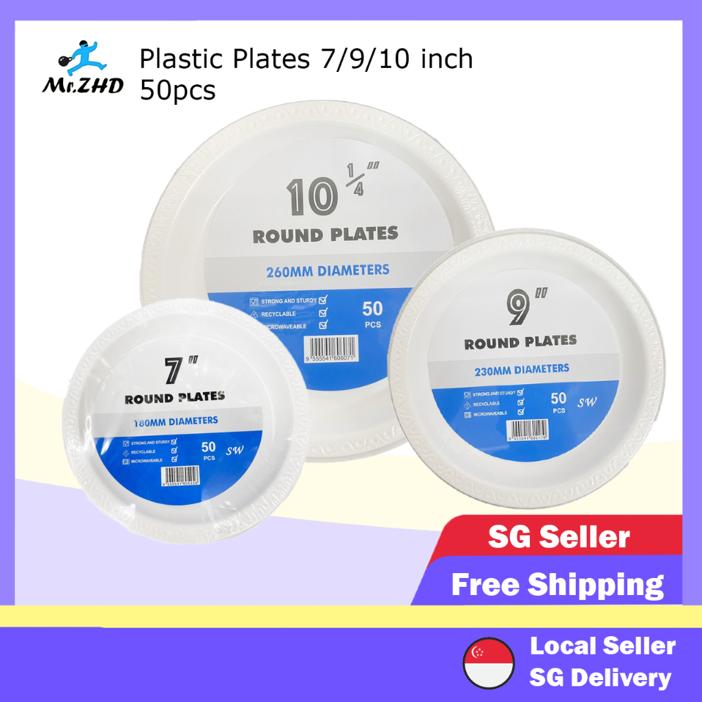 🔥SG Disposable Series🔥塑料板 High Quality Round Plastic Plates 7/9/10 Inch ...