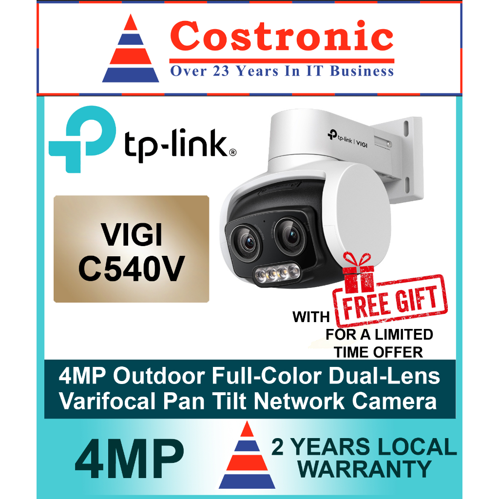 TP-Link VIGI C540V 4MP Outdoor Full-colour Dual-Lens Pan Tilt Network Camera (2 years SG ...