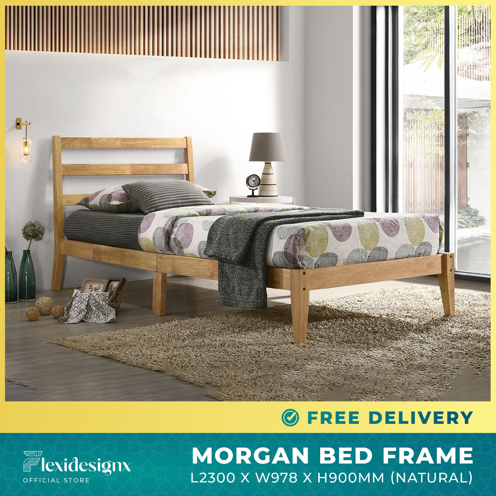 Flexidesignx Solid Wood Single Bed Frame Adult Wooden Bed White Natural ...