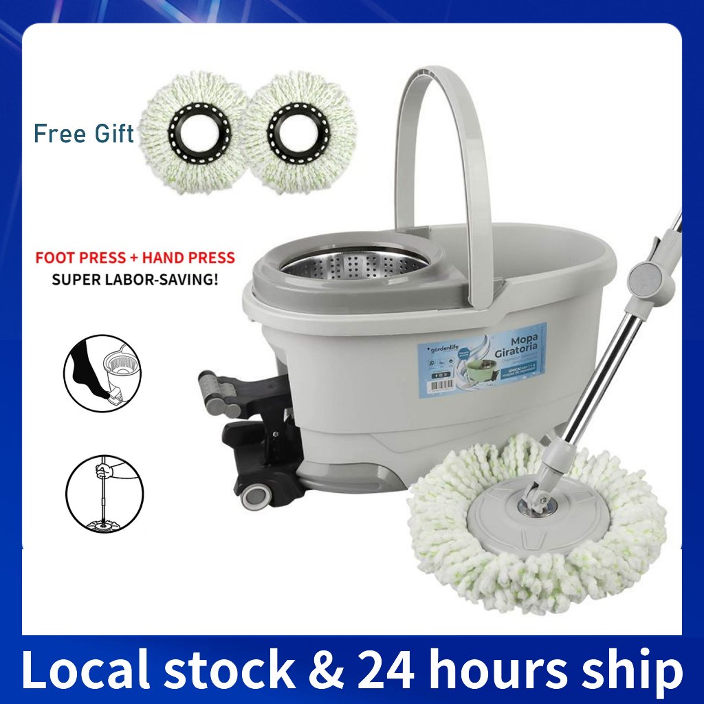 Premium Spin Mop And Bucket Set Hand Press and Foot Press Spin Mop Set ...