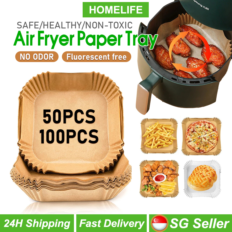 [SG Stock] Round Square 50 100pcs Air Fryer Paper Disposable Baking ...