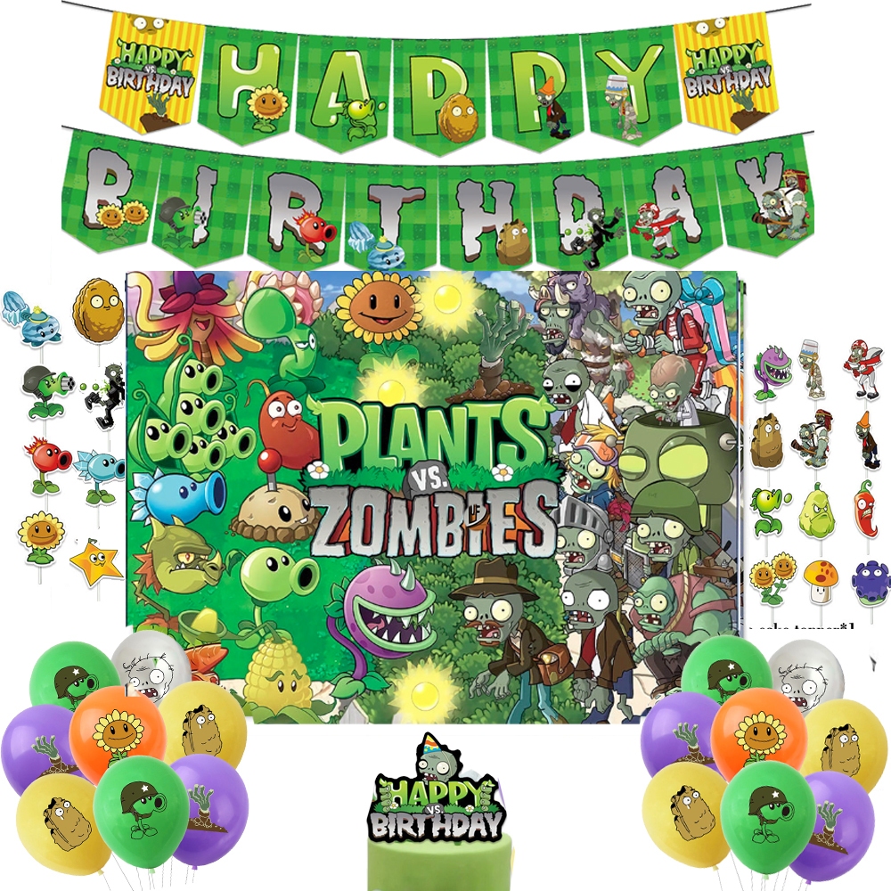 Plants Vs Zombies Deluxe Edition Birthday Set: HBD Banner, Cake Toppers ...